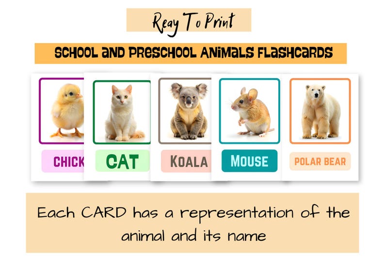 20 Farm Animals Flash Cards, School and Pre-school Cards, Educational ...
