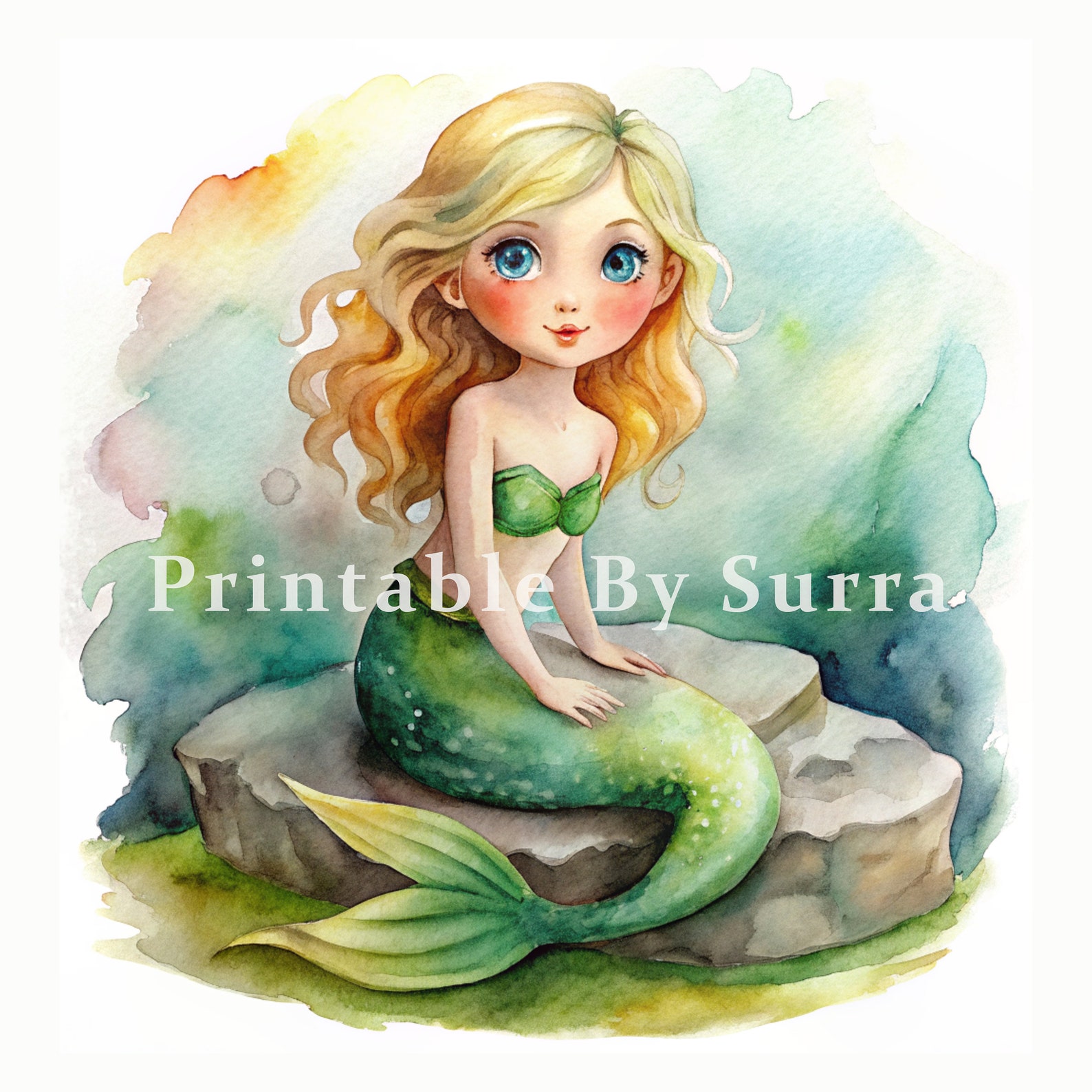 9 Watercolor Mermaid Clipart Bundle, Cute Mermaids Clip Art, Printable ...
