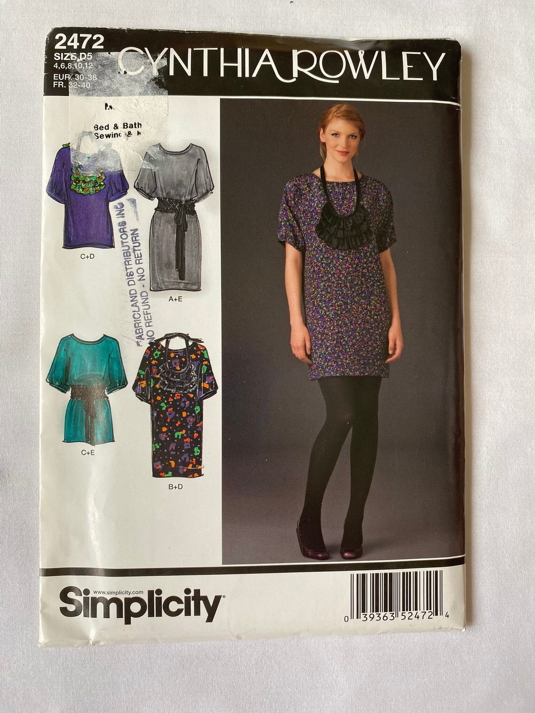 Cynthia Rowley Tunic Dress Pattern, Ruffled Bib, UNCUT Simplicity 2472 ...
