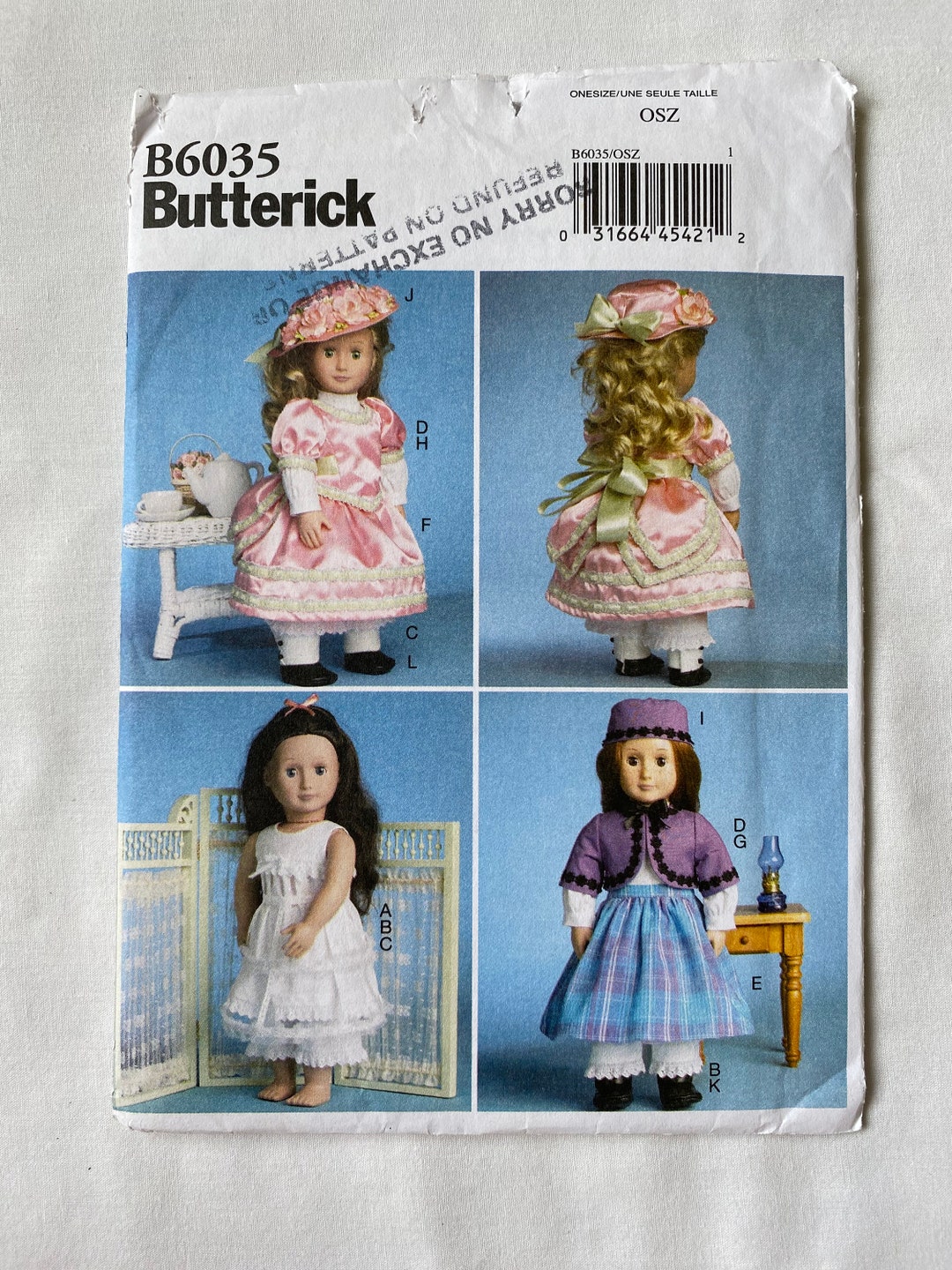 Victorian Doll Clothes Sewing Pattern, Butterick B6035, 18" Dolls UNCUT ...
