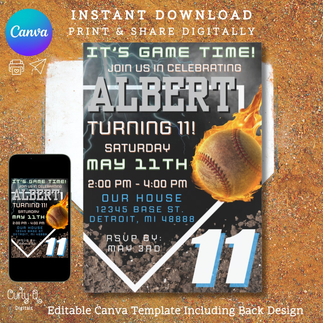 Editable Baseball Invitation Baseball Birthday Baseball Party Sports ...