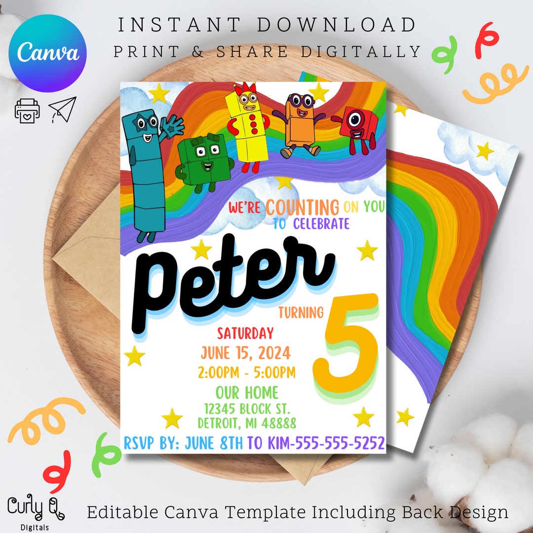 Number Blocks Birthday Invitation Template: Editable Canva Design ...