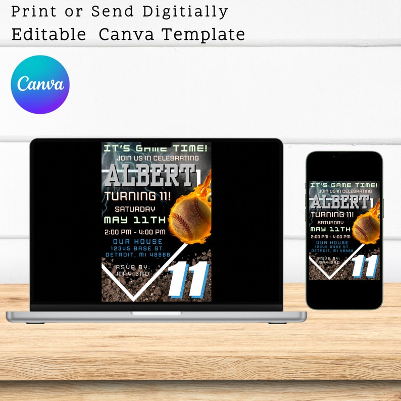 Editable Baseball Invitation Baseball Birthday Baseball Party Sports ...