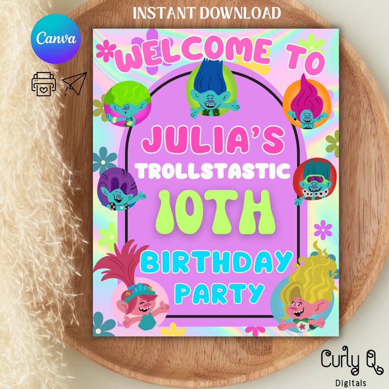 Editable Trolls Birthday 8x10 Sign Trolls Birthday Poster Trolls Poster ...