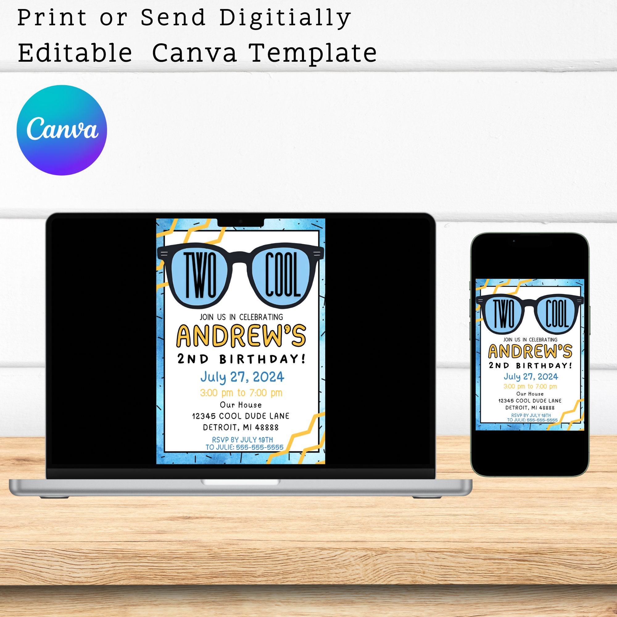 Editable Two Cool Invitation Template Two Cool Birthday Invitation Two ...
