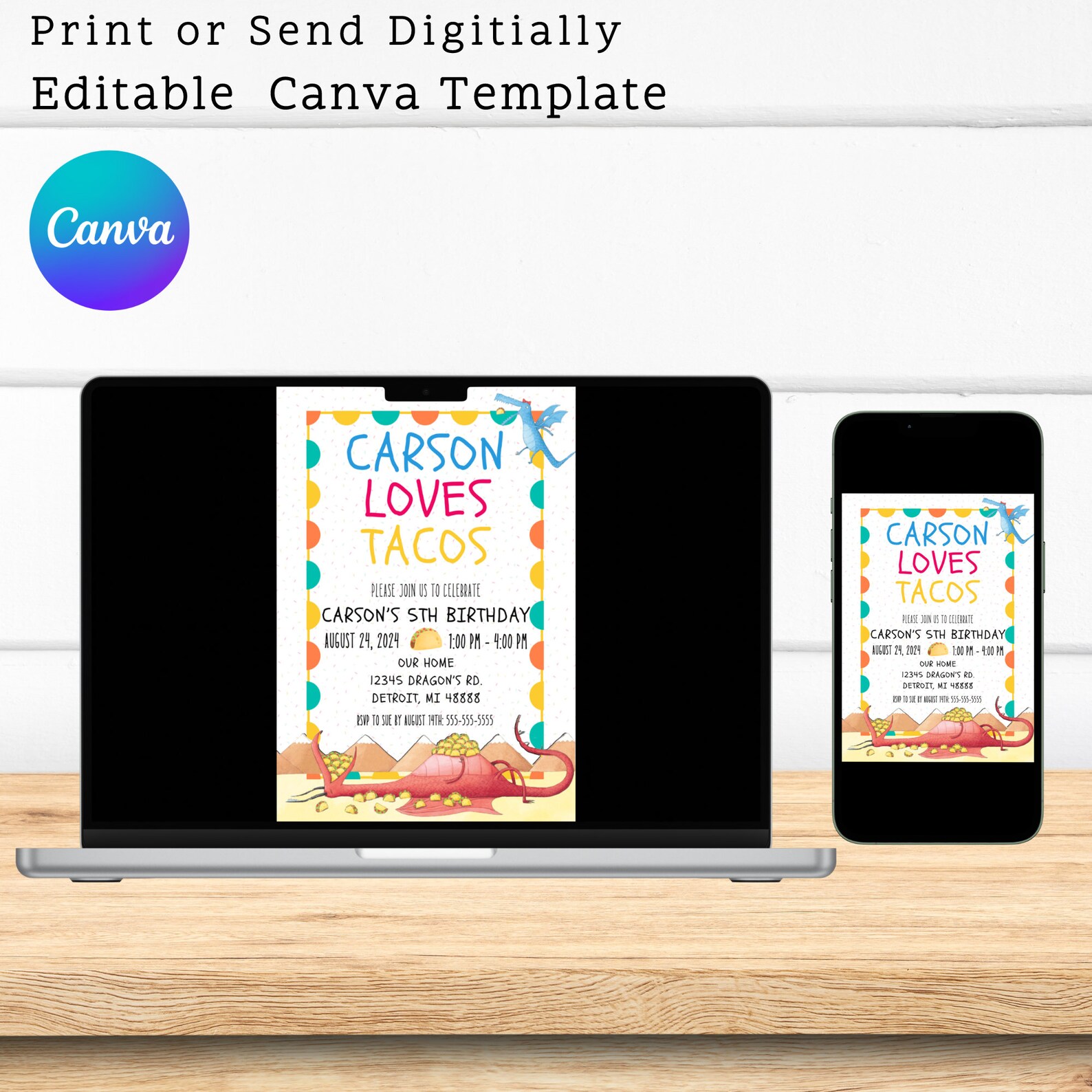 Editable Dragons and Tacos Invitation Template Dragons and Tacos ...