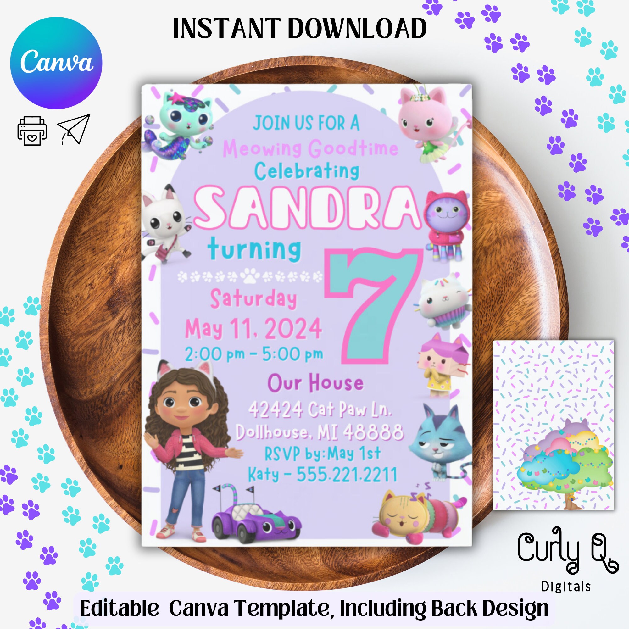 Editable Gabby's Dollhouse Invitation, Gabby's Dollhouse Birthday ...