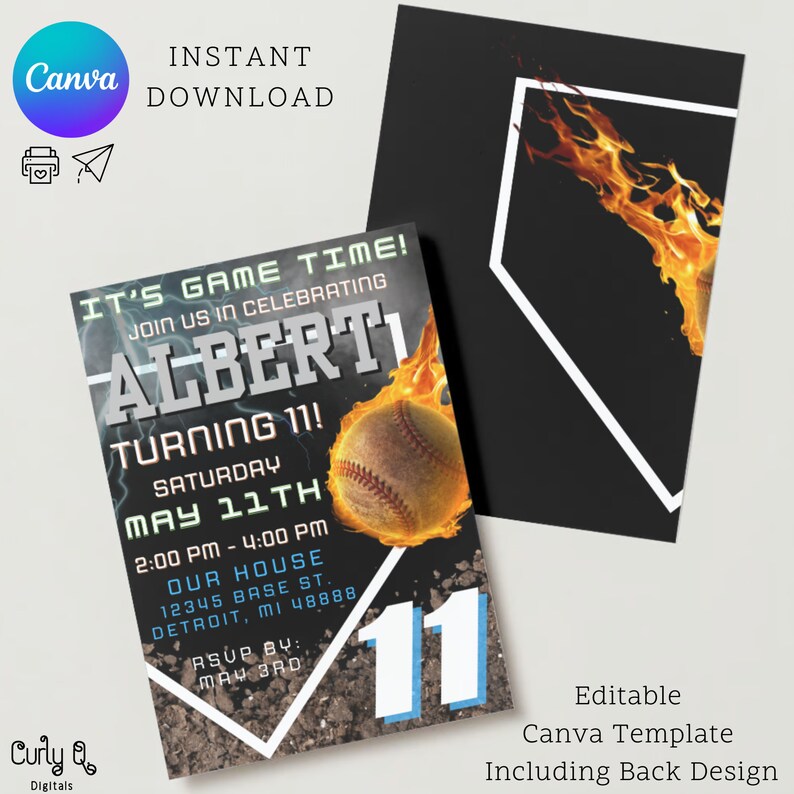 Editable Baseball Invitation Baseball Birthday Baseball Party Sports ...