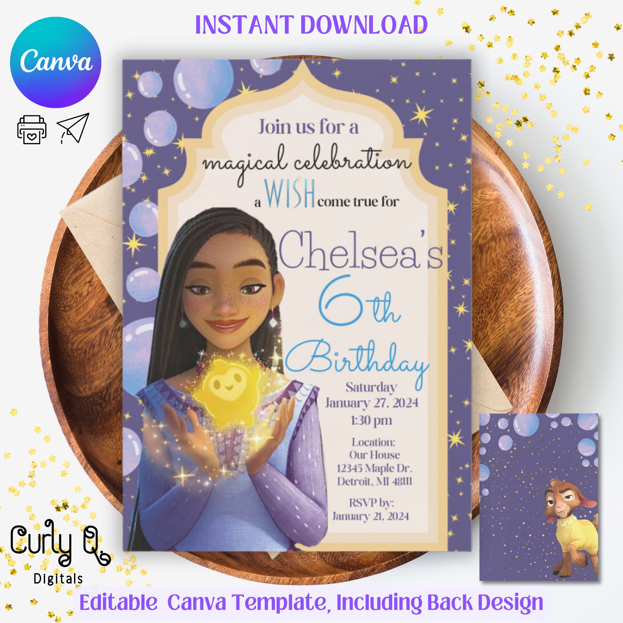 Wish Birthday Invitation: Editable Canva Template (digital Download) - Etsy