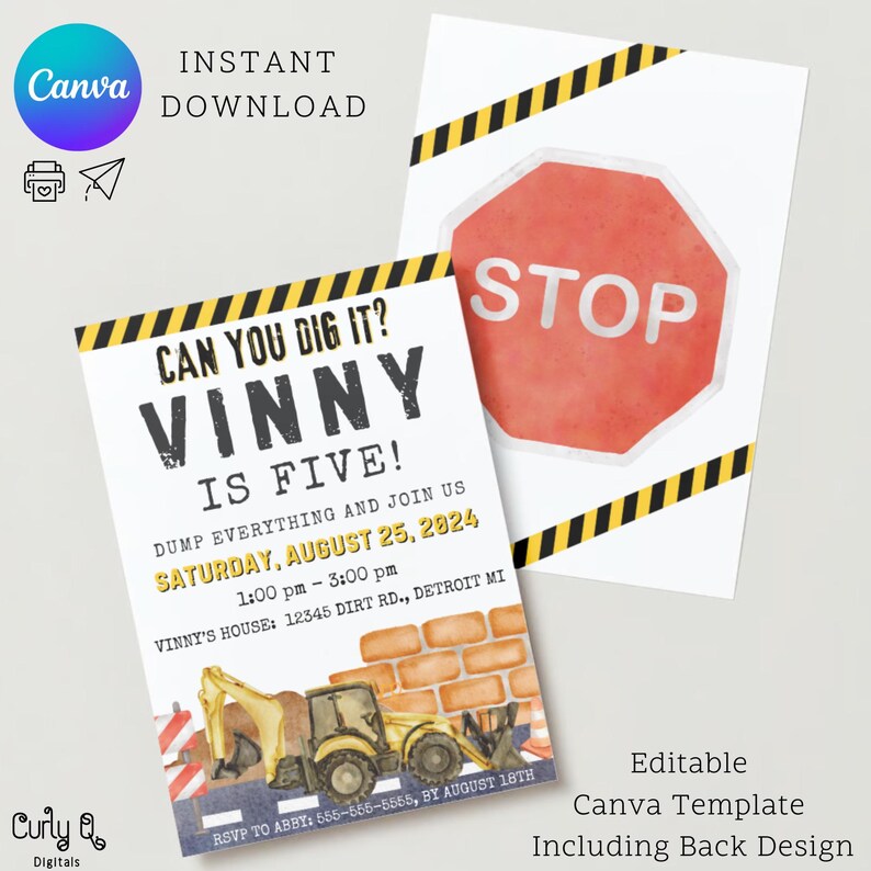 Editable Construction Invitation Template Construction Birthday Party ...