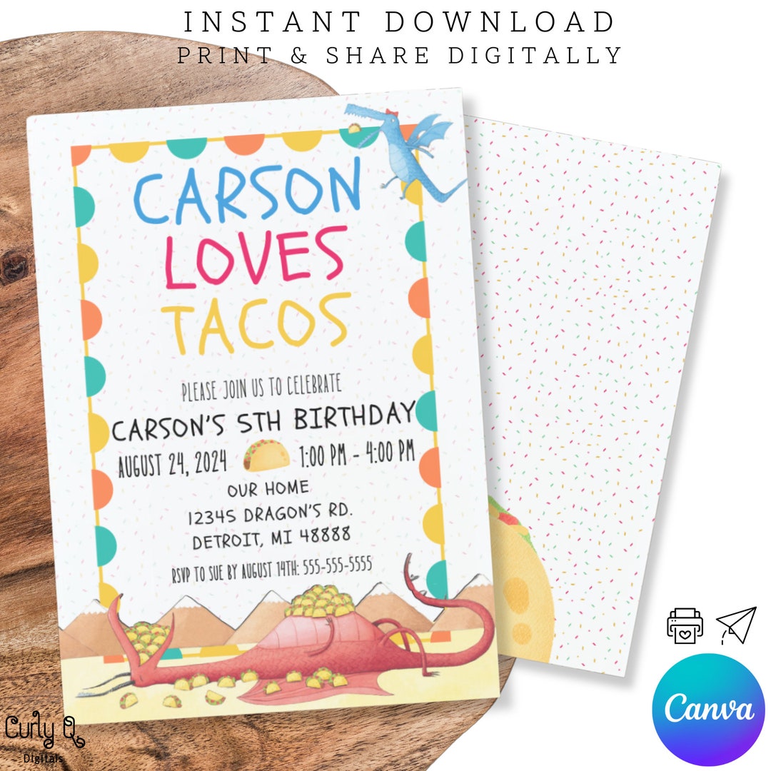 Editable Dragons and Tacos Invitation Template Dragons and Tacos ...