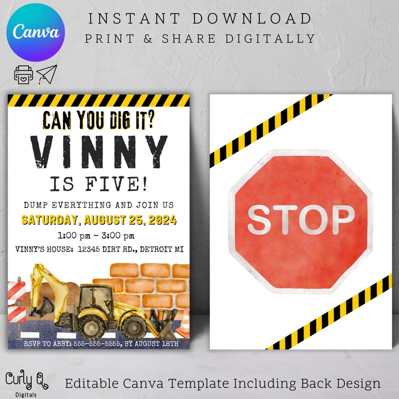 Editable Construction Invitation Template Construction Birthday Party ...