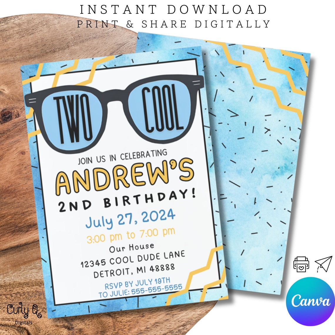 Editable Two Cool Invitation Template Two Cool Birthday Invitation Two ...