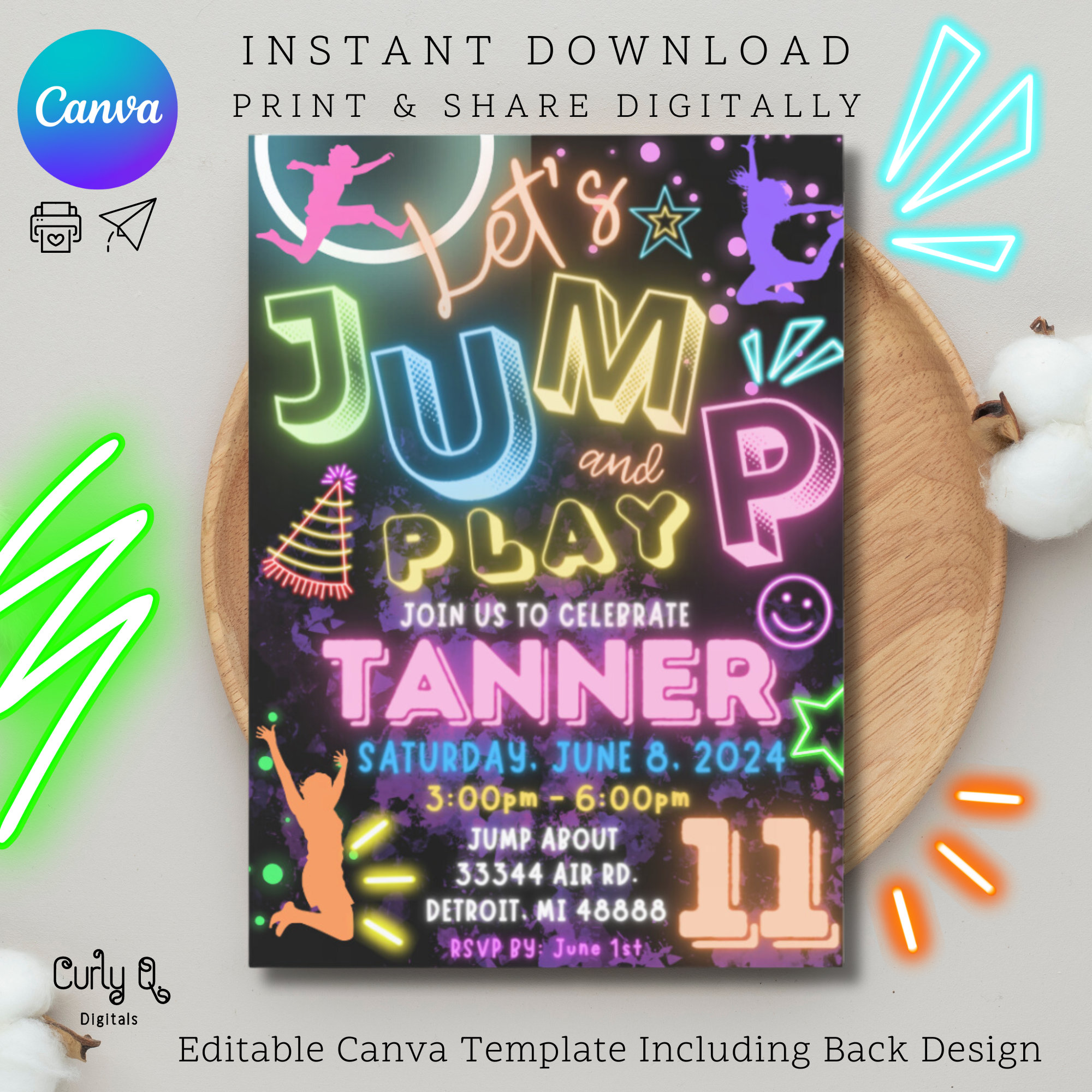 Editable Jump Party Invitation Template Jump Birthday Jump and Play ...