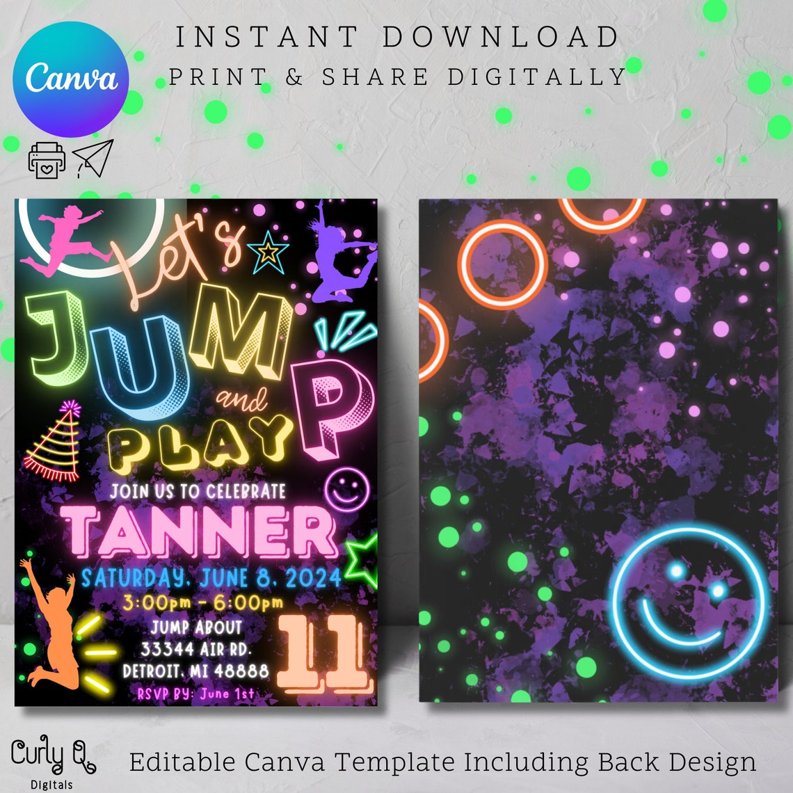 Editable Jump Party Invitation Template Jump Birthday Jump and Play ...