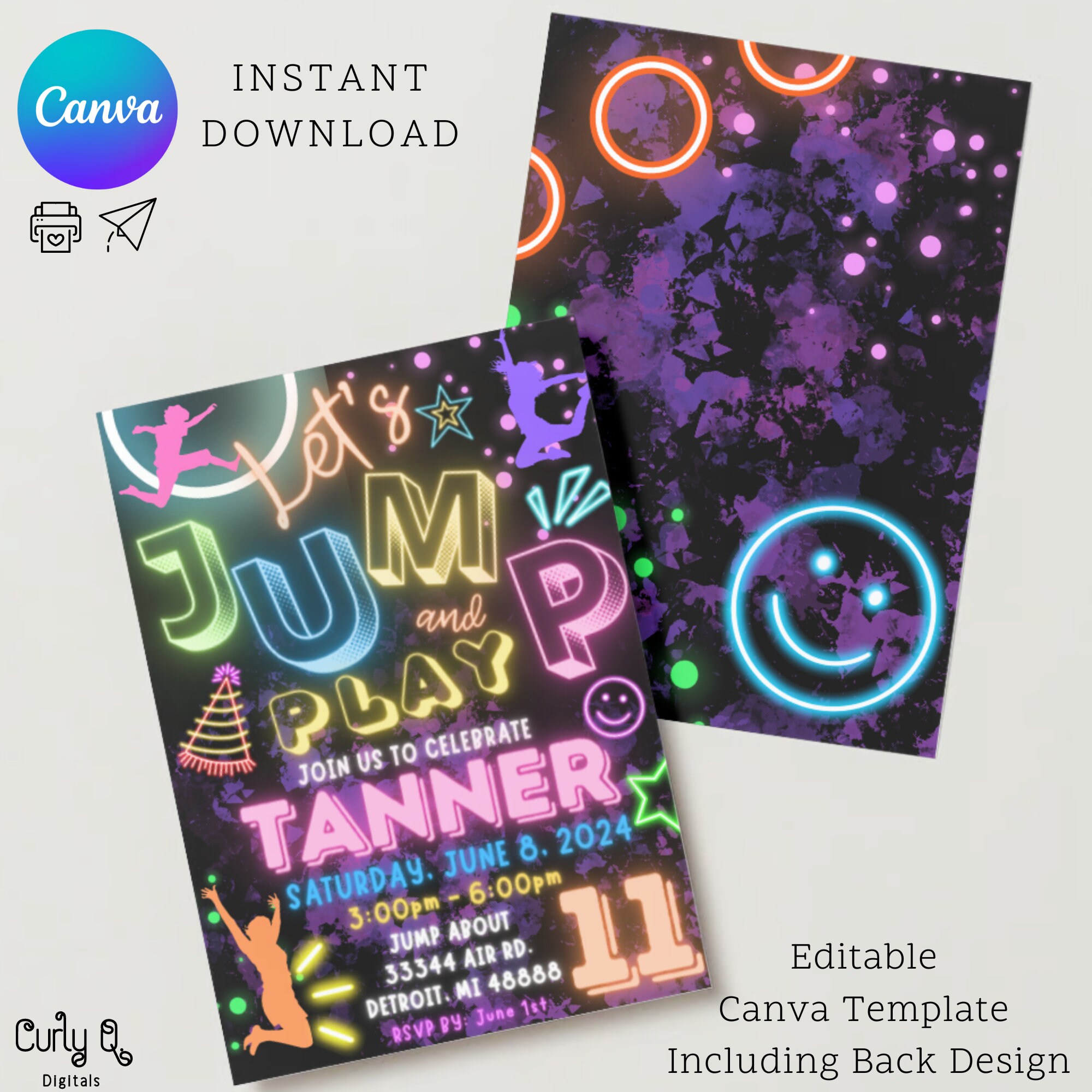 Editable Jump Party Invitation Template Jump Birthday Jump and Play ...