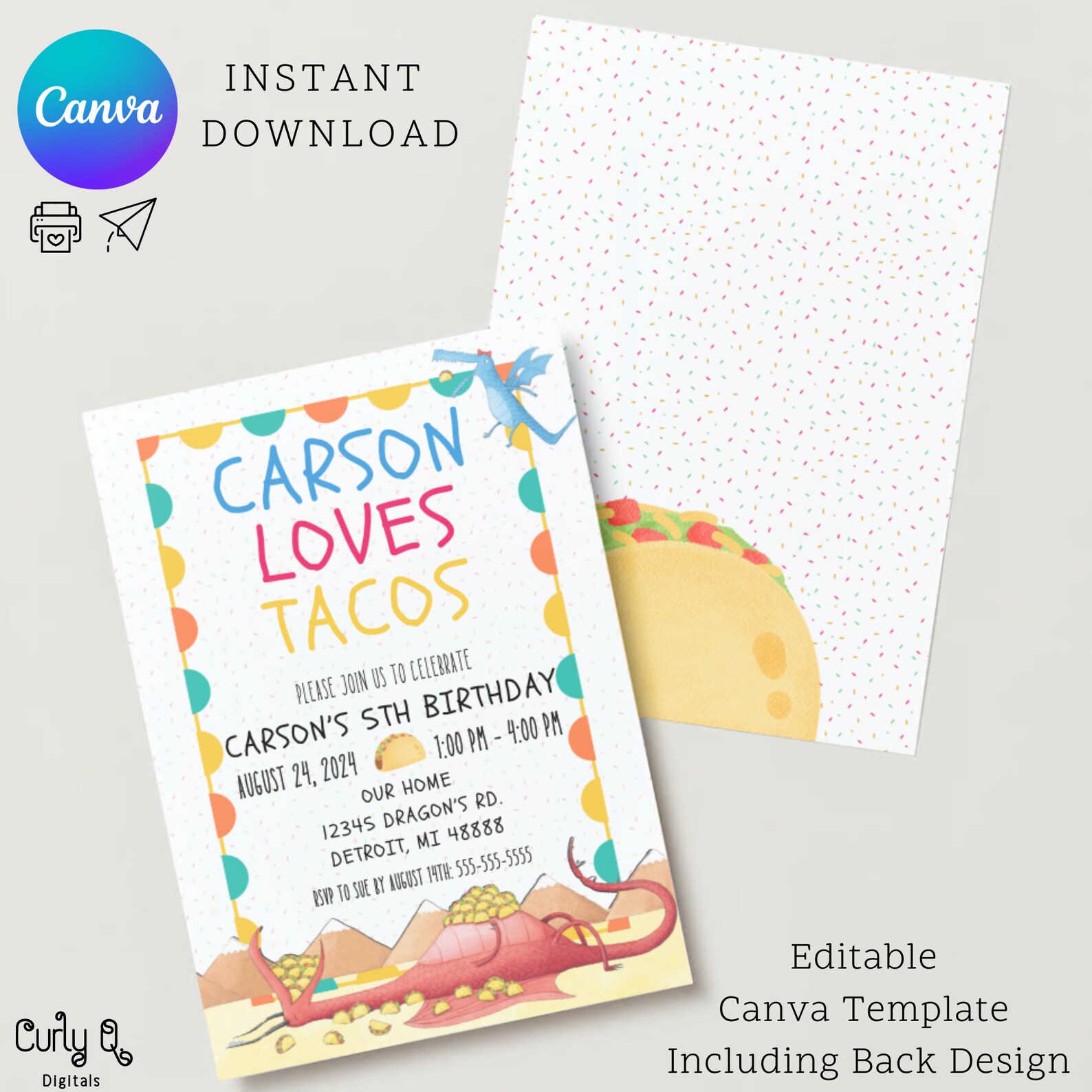 Editable Dragons and Tacos Invitation Template Dragons and Tacos ...
