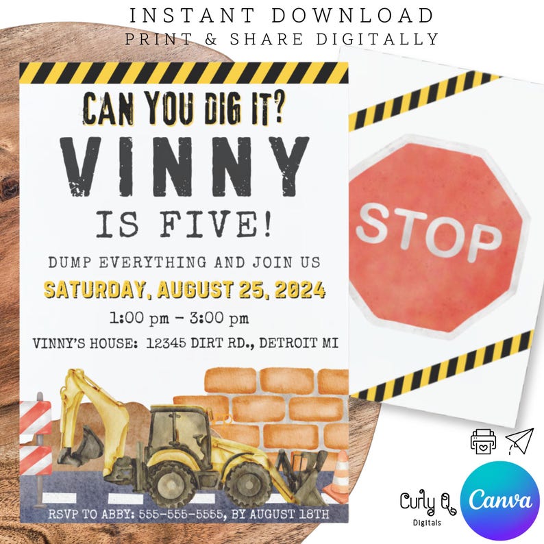 Editable Construction Invitation Template Construction Birthday Party ...