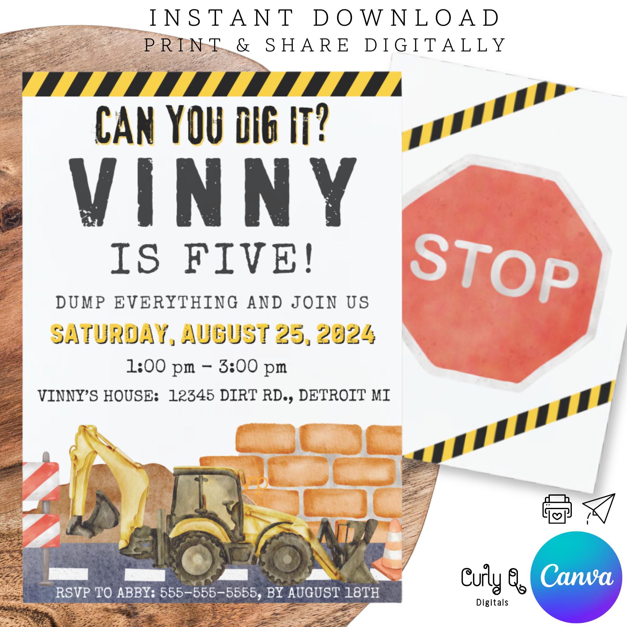 Editable Construction Invitation Template Construction Birthday Party ...