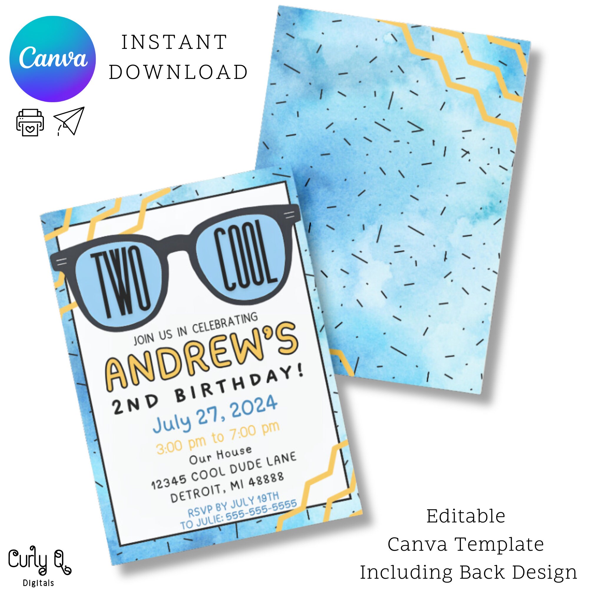 Editable Two Cool Invitation Template Two Cool Birthday Invitation Two ...