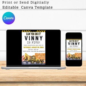 Editable Construction Invitation Template Construction Birthday Party ...