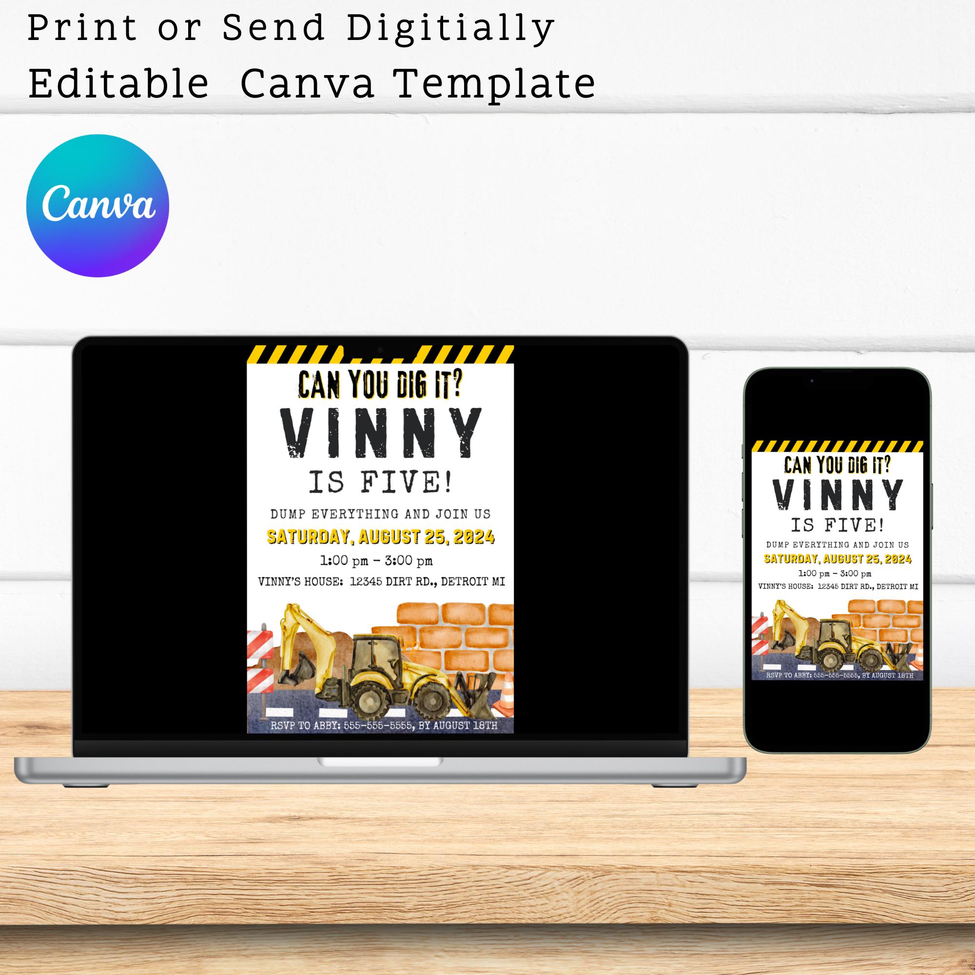 Editable Construction Invitation Template Construction Birthday Party ...