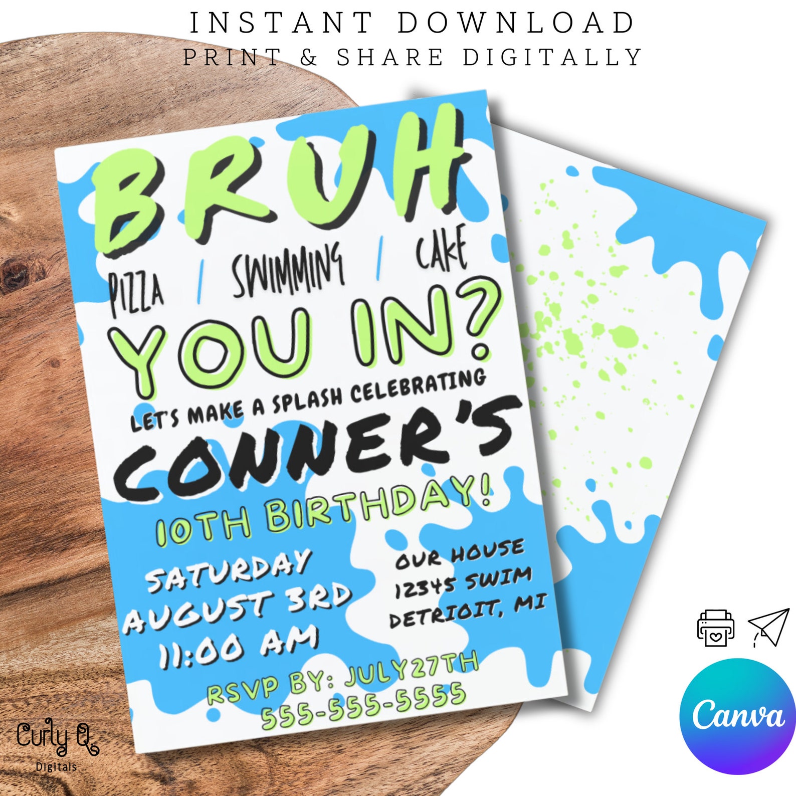 Editable Bruh Pool Birthday Invitation Template Pool Birthday ...