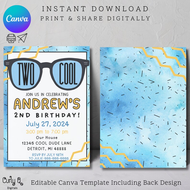 Editable Two Cool Invitation Template Two Cool Birthday Invitation Two ...