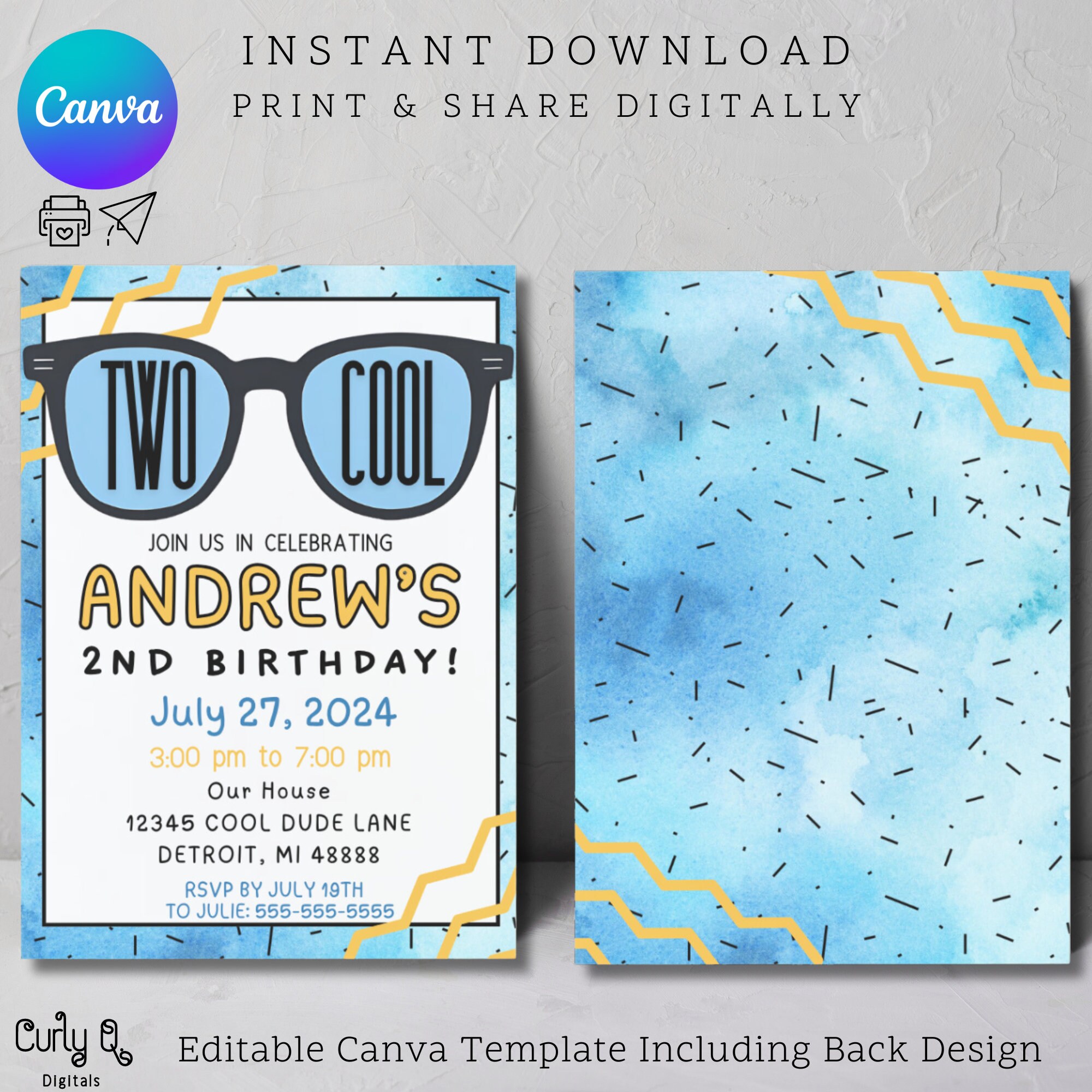Editable Two Cool Invitation Template Two Cool Birthday Invitation Two ...
