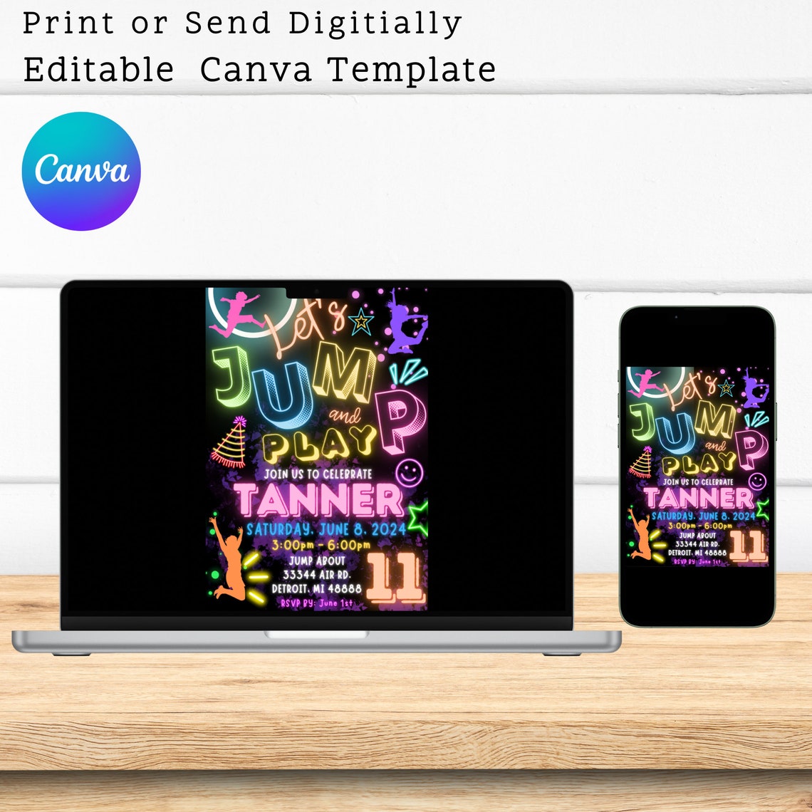 Editable Jump Party Invitation Template Jump Birthday Jump and Play ...