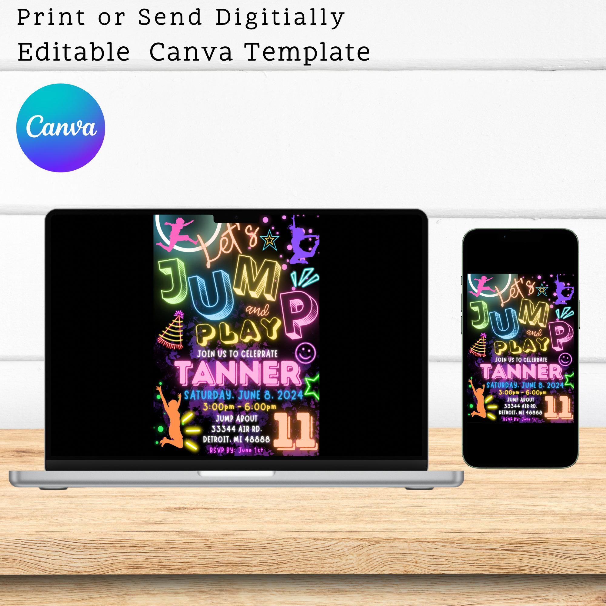 Editable Jump Party Invitation Template Jump Birthday Jump and Play ...