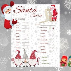 Secret Santa Questionnaire Printable, Christmas All About Me Survey for ...