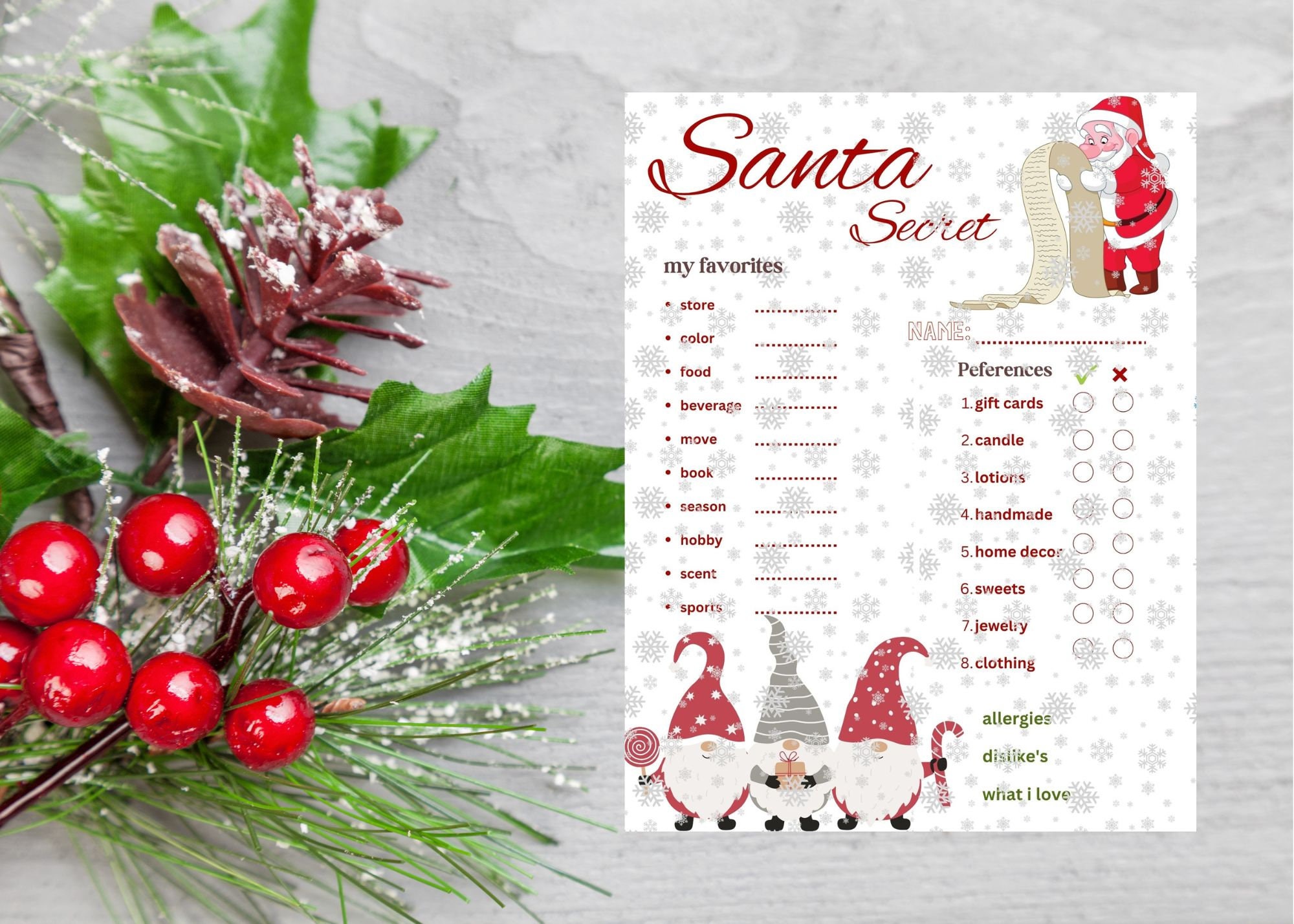Secret Santa Questionnaire Printable, Christmas All About Me Survey for ...