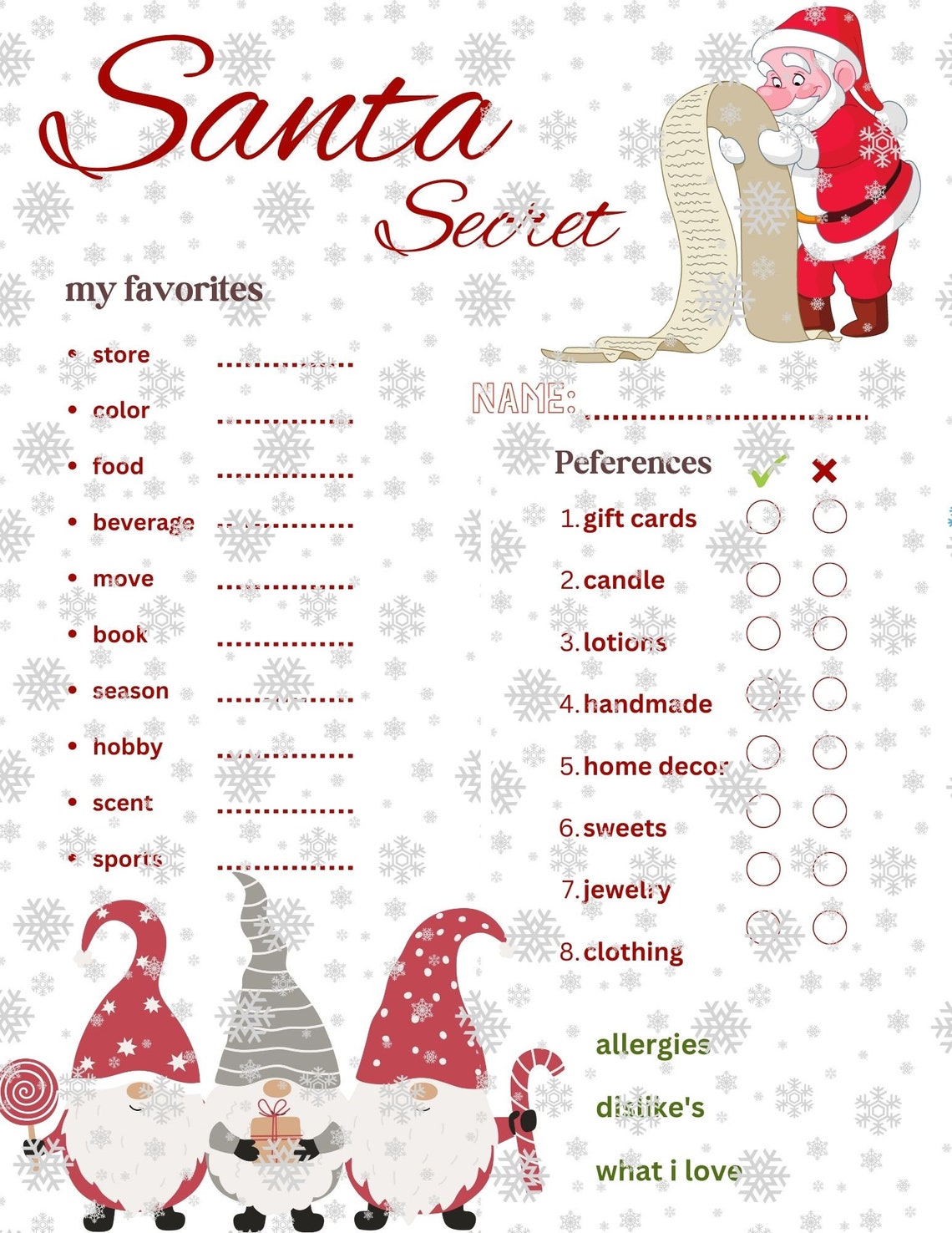 Secret Santa Questionnaire Printable, Christmas All About Me Survey for ...