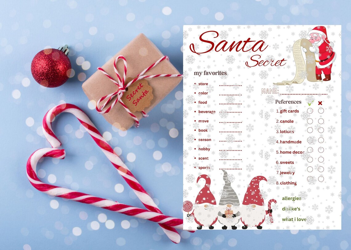 Secret Santa Questionnaire Printable, Christmas All About Me Survey for ...