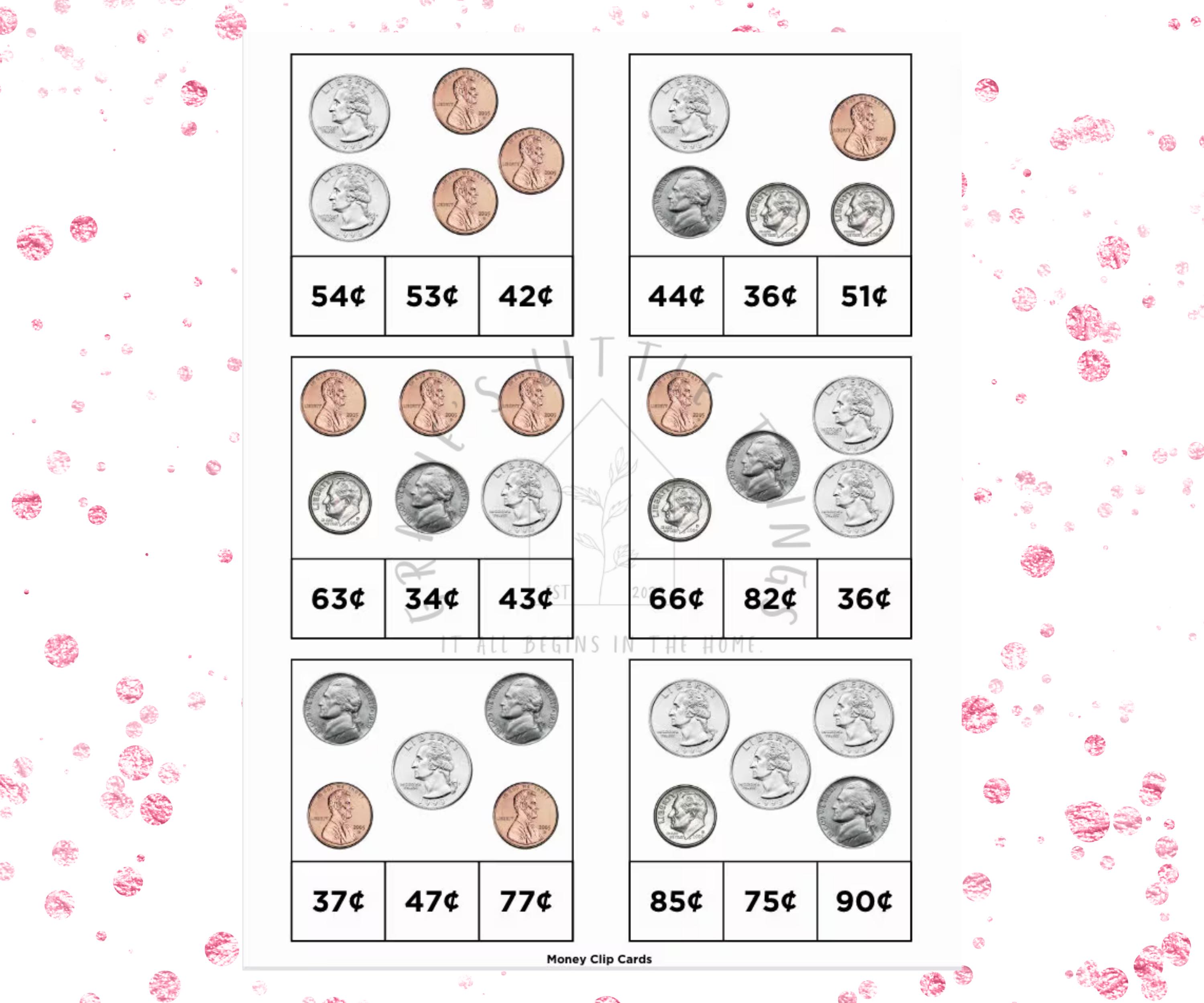 Coin Counting Clip Cards | Homeschool Activity | Fine Motor Skill ...