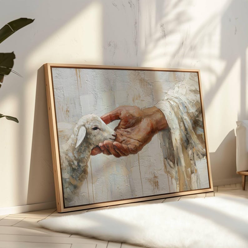 Lost Lamb Painting | Modern Jesus Wall Art, Christian Canvas, He Left ...