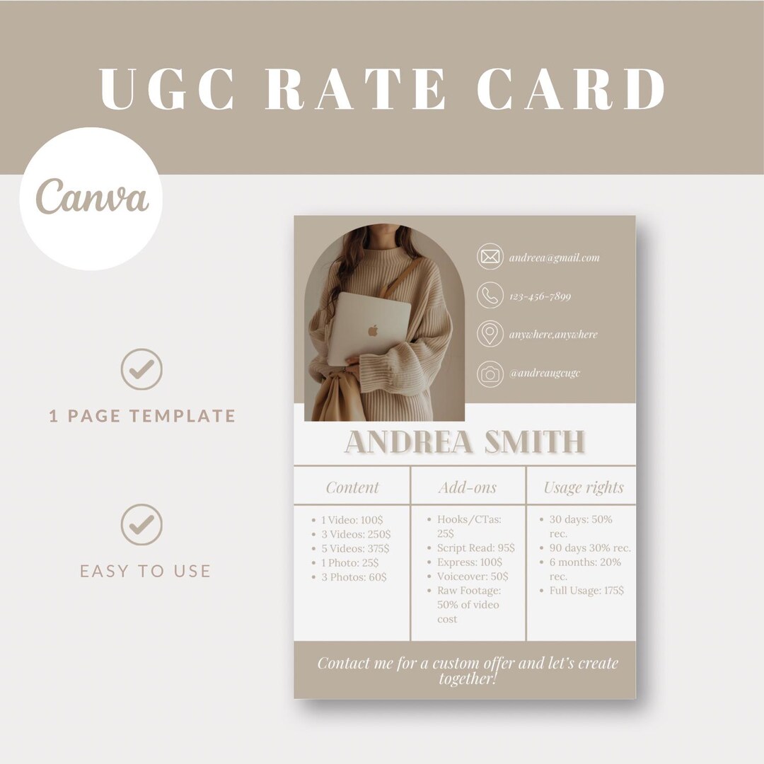 Aesthetic UGC Rate Card Template | Content Creator Pricing | 2025 UGC ...