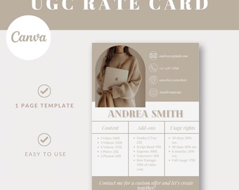 UGC Rate Card Template | Content Creator Content Pricing | UGC Creator ...