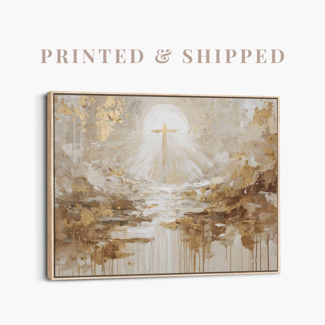 Abstract Ascension Painting | Cross Christian Wall Art, Modern Gold ...