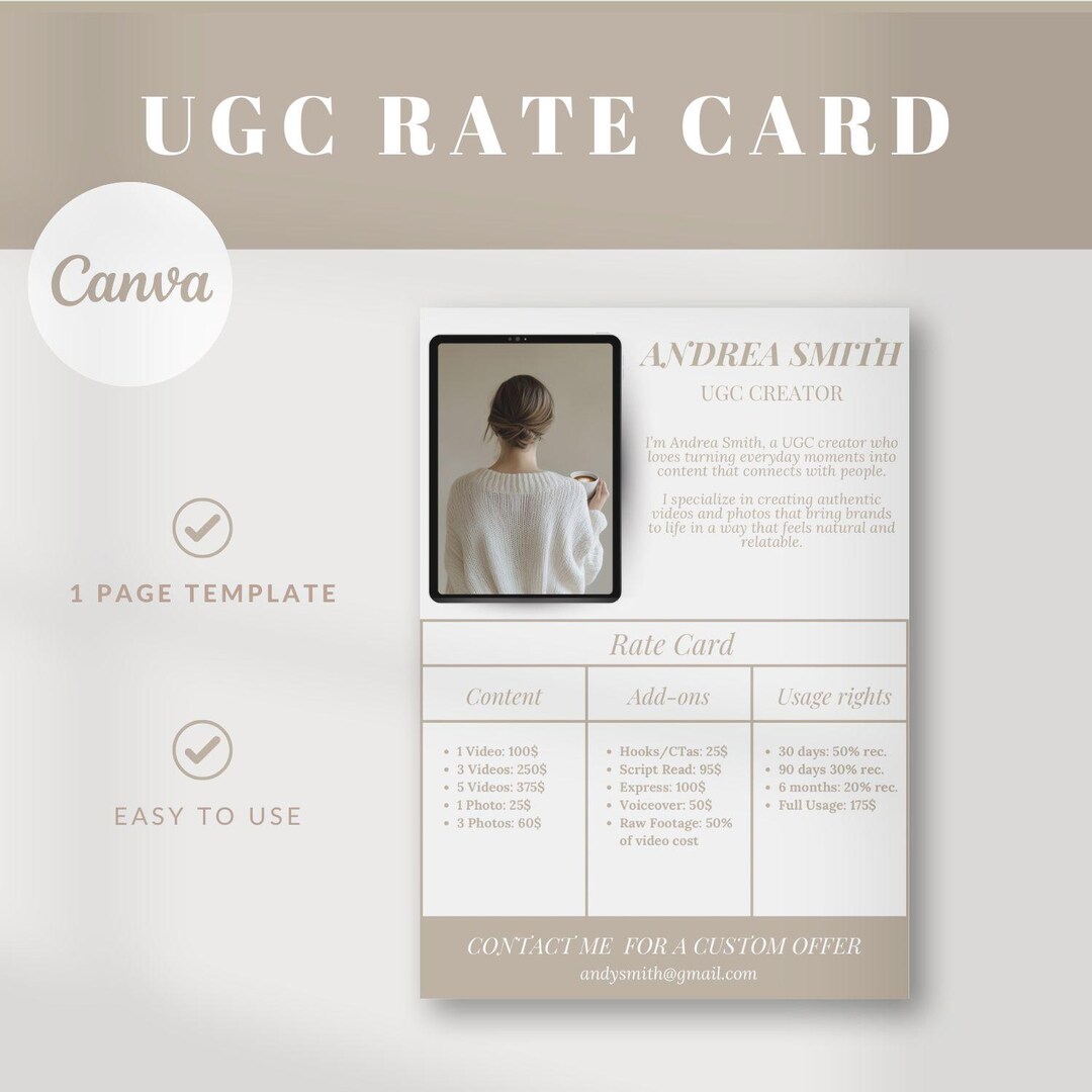 UGC Rate Card Template | Content Creator Content Pricing | UGC Creator ...