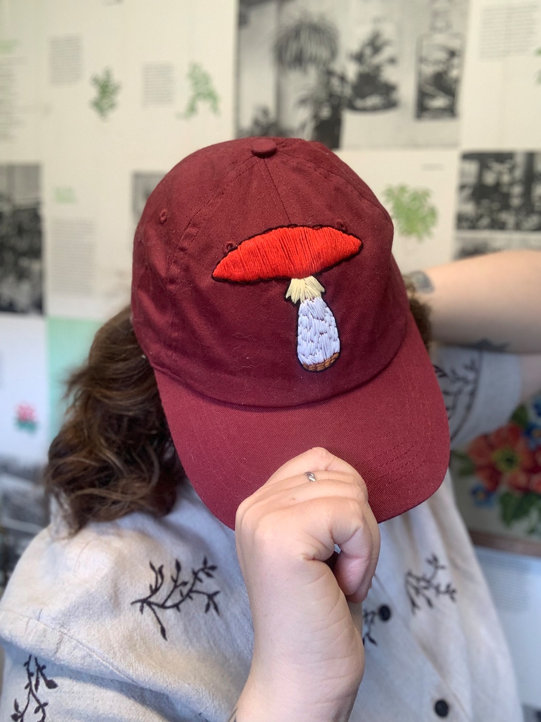 Hand Embroidered Red Mushroom Hat - Etsy
