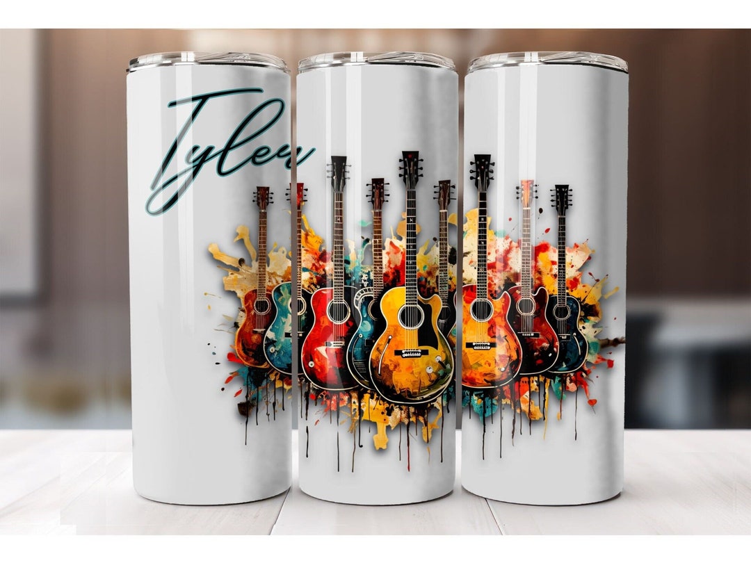 Add Your Own Name Guitar Sublimation Design, 20oz Skinny Tumbler ...