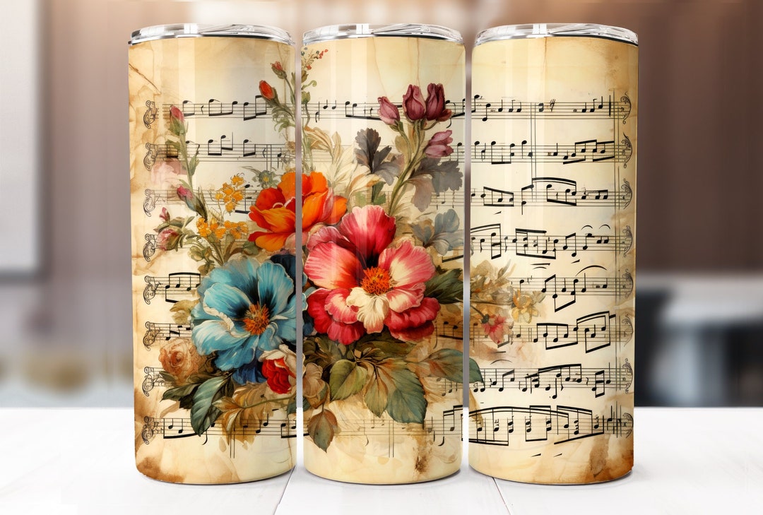 Music Notes Sheet Sublimation Design, 20oz Skinny Tumbler Digital ...