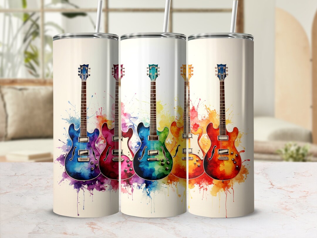 Guitar Sublimation Design, 20oz Skinny Tumbler Digital Download PNG ...