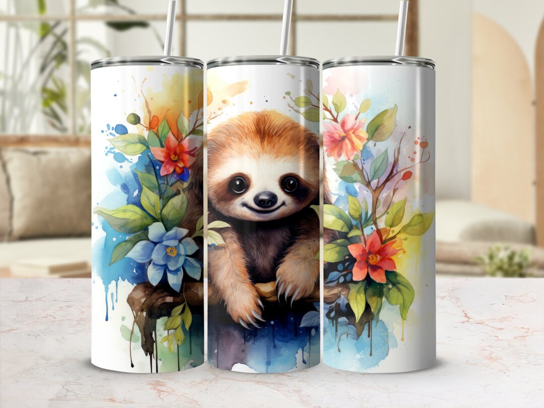 Sloth Sublimation Design, 20oz Skinny Tumbler Digital Download PNG ...
