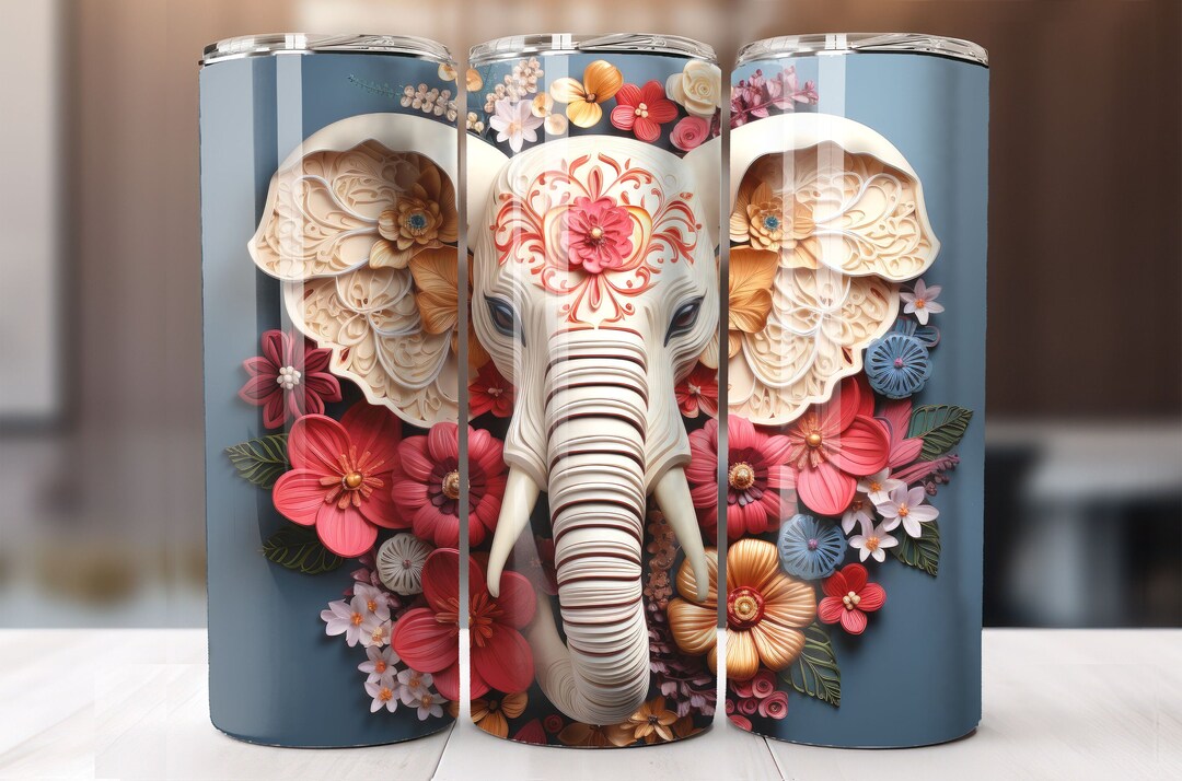 3D Elephant Sublimation Design, 20oz Skinny Tumbler Digital Download ...