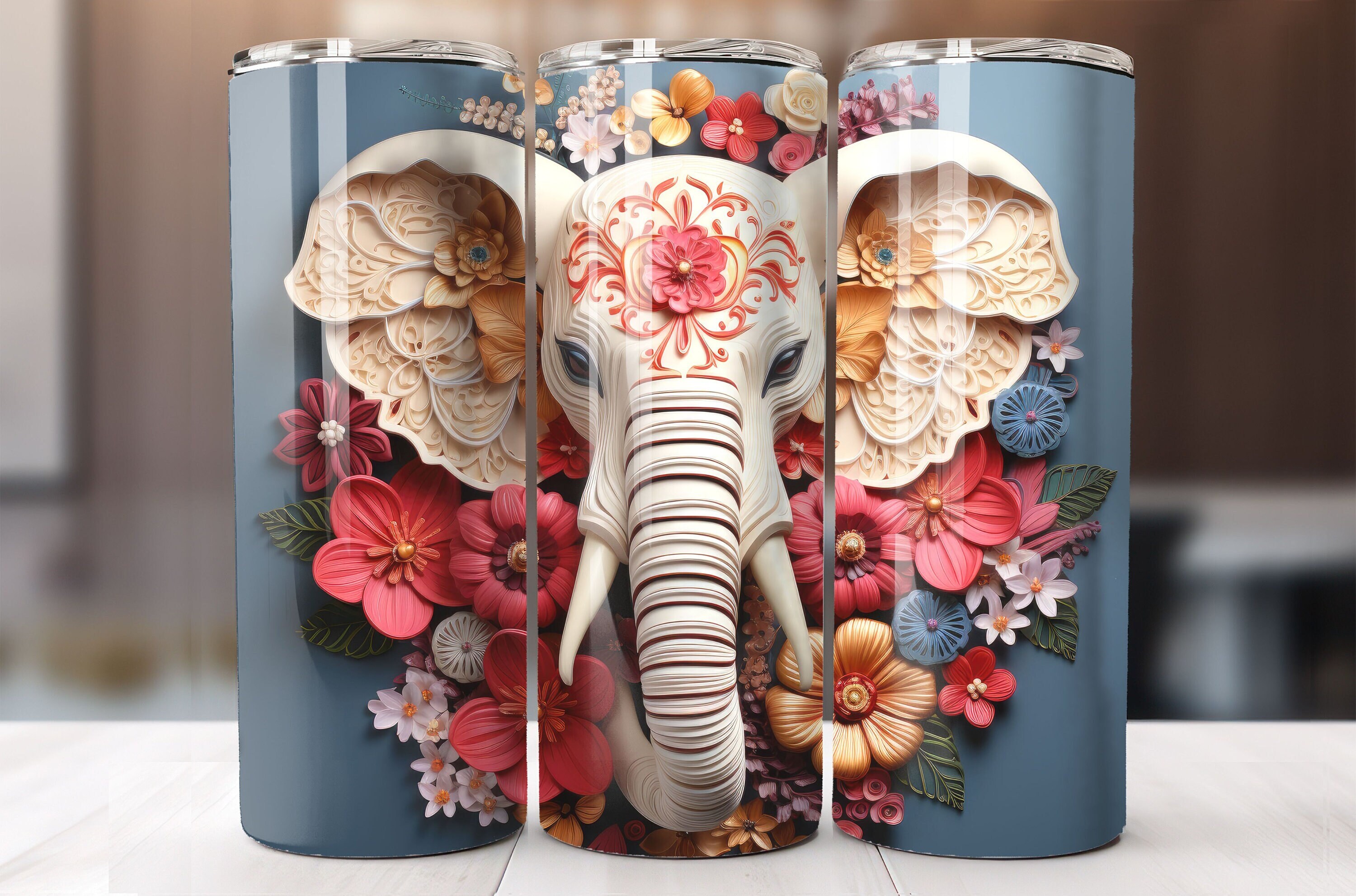 3D Elephant Sublimation Design 20oz Skinny Tumbler Digital - Etsy