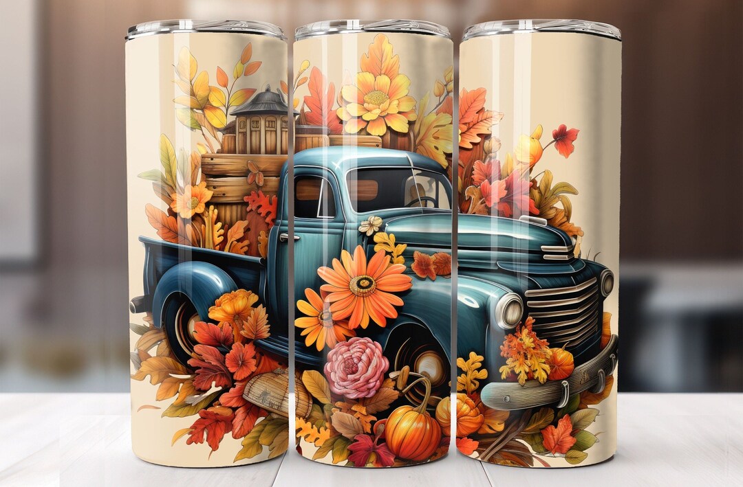 Fall Vintage Truck Sublimation Design, 20oz Skinny Tumbler Digital ...