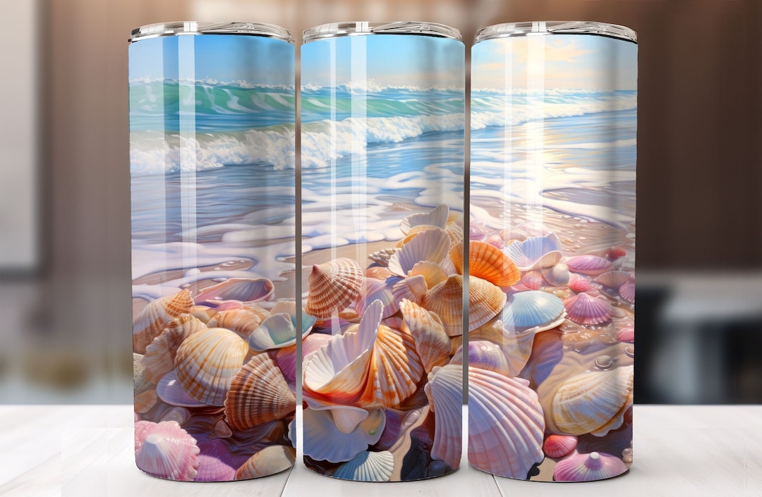 Seashells Beach Ocean Sublimation Design, 20oz Skinny Tumbler Digital ...